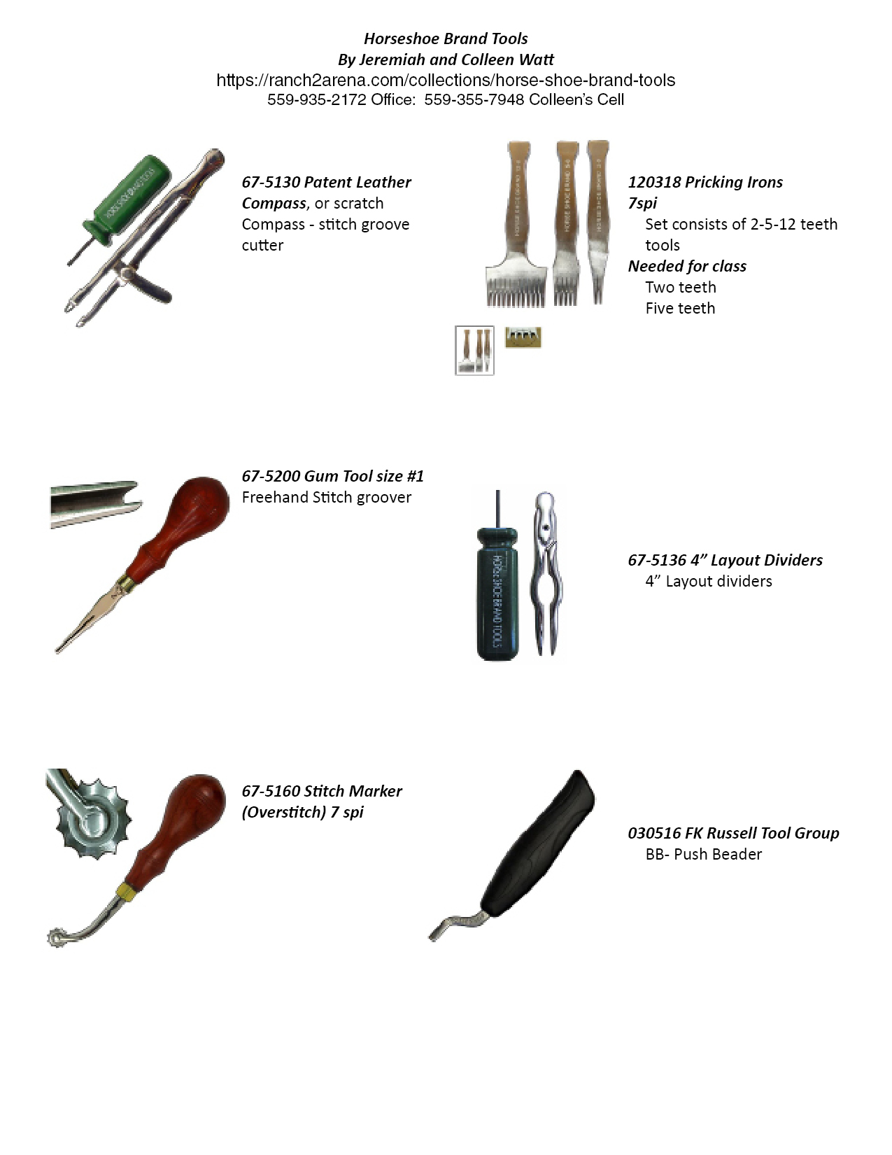Class Information and Tool Lists – Red Ox Brand Tools